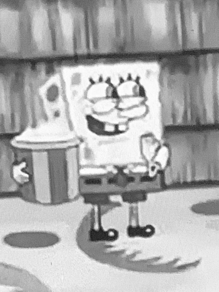 SpongeBob with popcorn in black and white style | Fandom