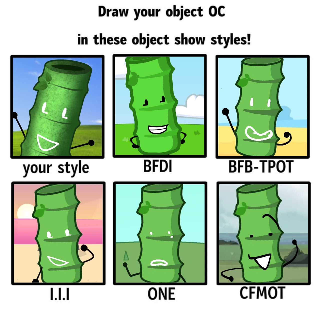 I drew my OC, Bamboo, in other Object Show styles | Fandom