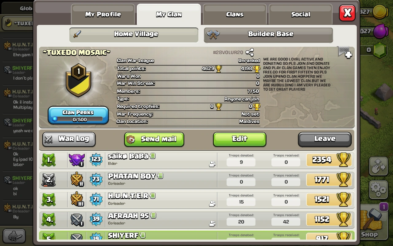PLS JOIN MY CLAN ON CLASH OF CLANS WE NEED GOOD MEMBERS DESCRIPTION IS