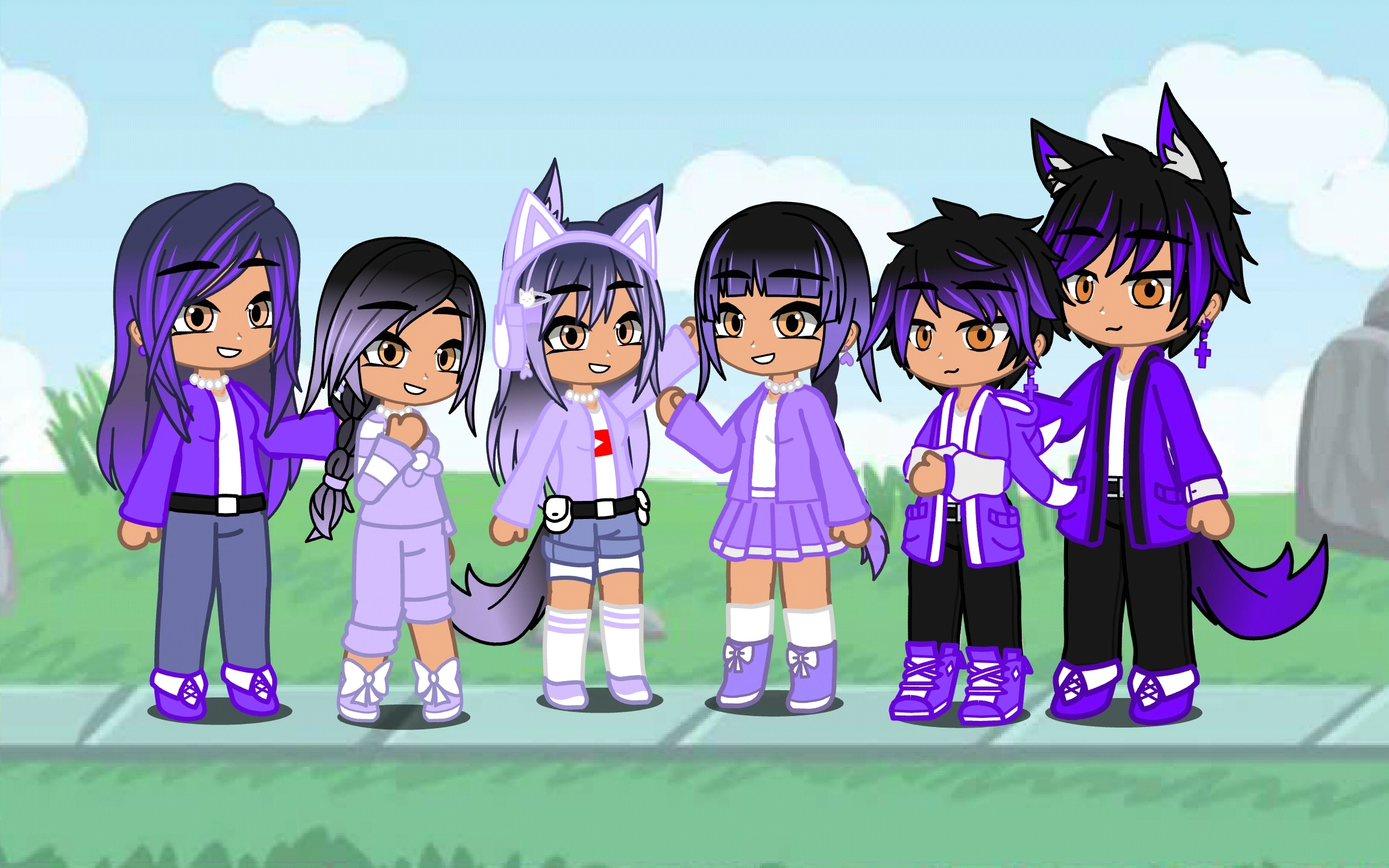 Aphmau's family but they dressed in Purple like Aphmau's favorite color ...