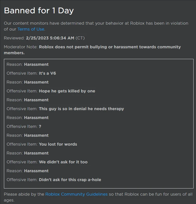 One day ban on my account due to "harassment" | Fandom