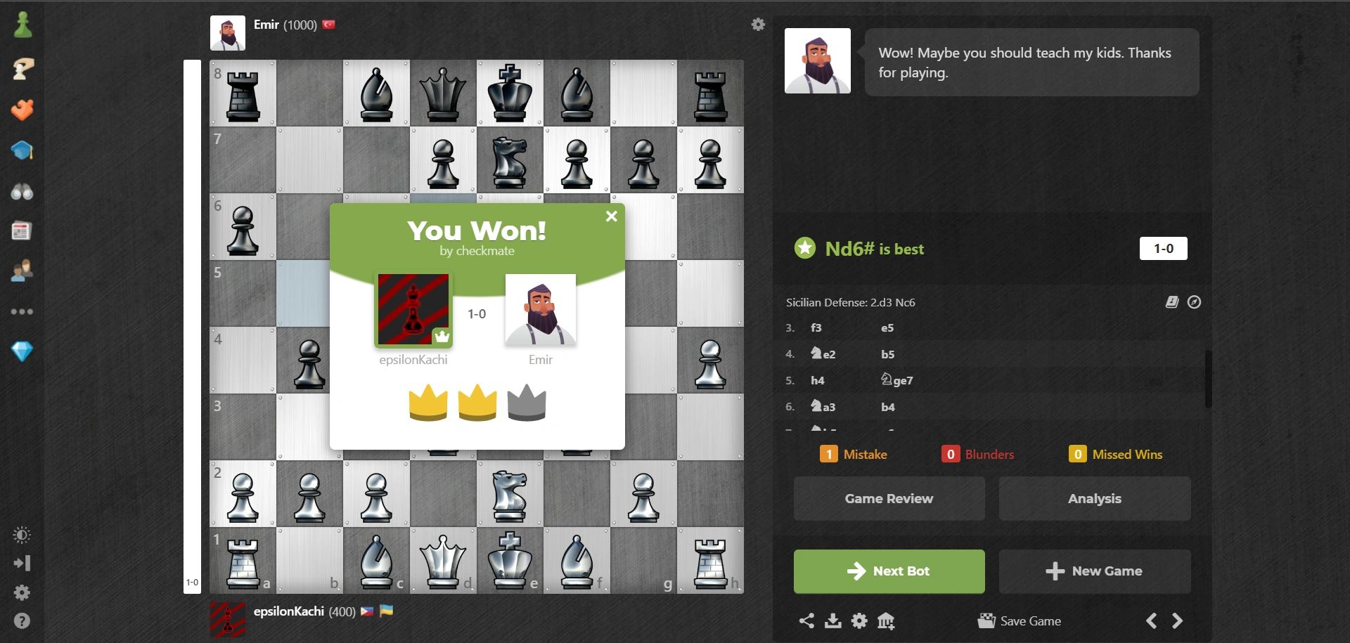 beating emir bot 1st try (chess.com) | Fandom