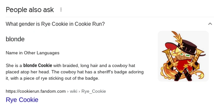 Rye Cookie's Gender is Canonically Blonde! | Fandom