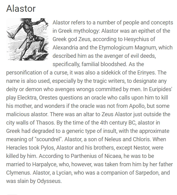 Alastor according to Wikipedia | Fandom