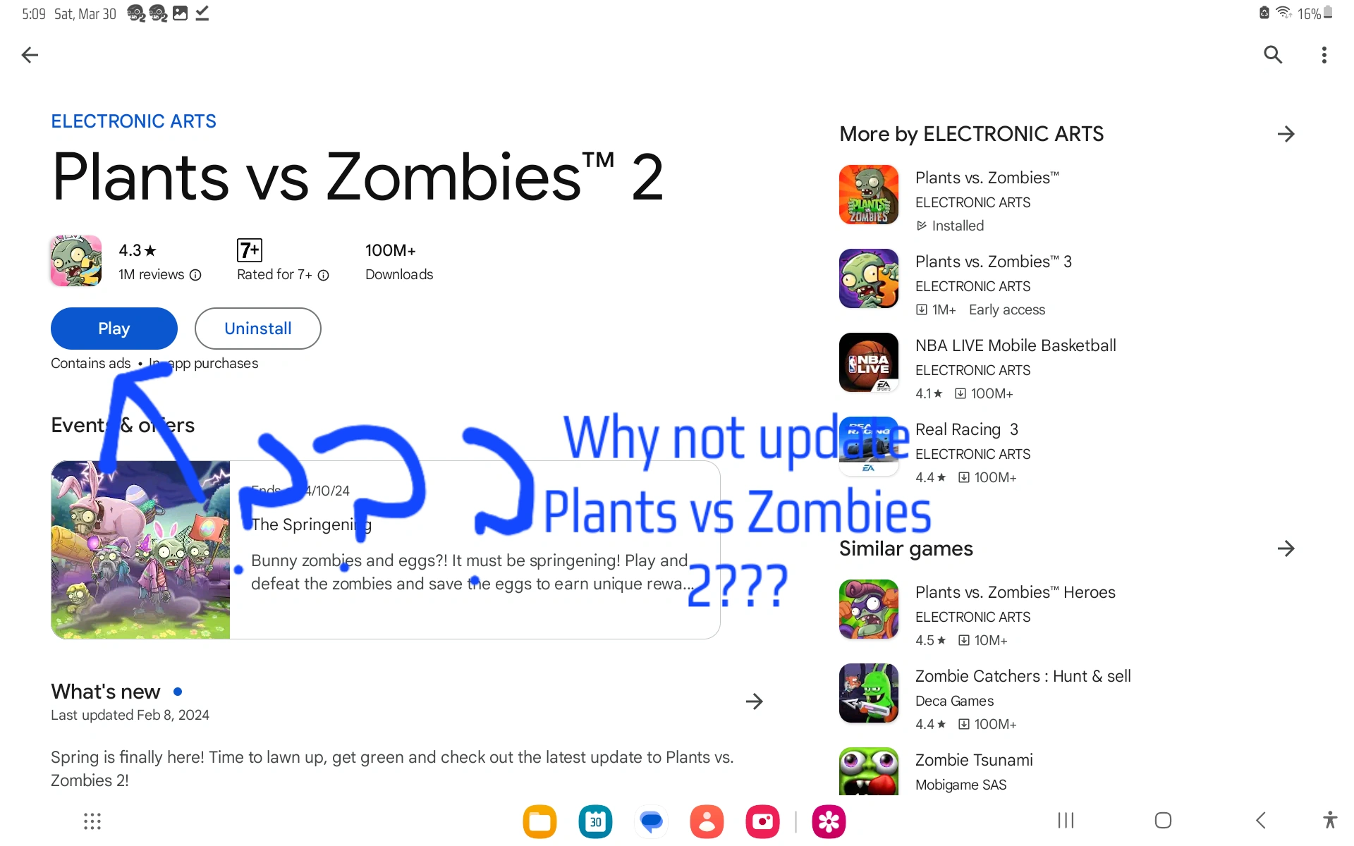 New Update of Plants vs. Zombies 2 is available, but I can't Update it ...