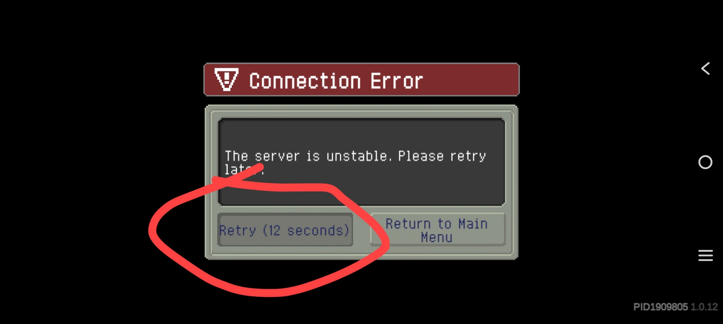 The name of "Retry" button and it cooldown. | Fandom