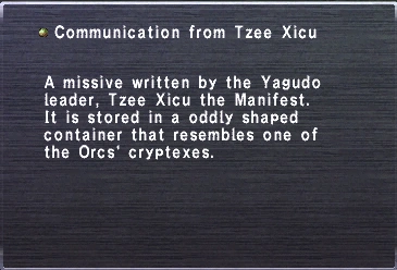 Communication from Tzee Xicu | FFXIclopedia | Fandom