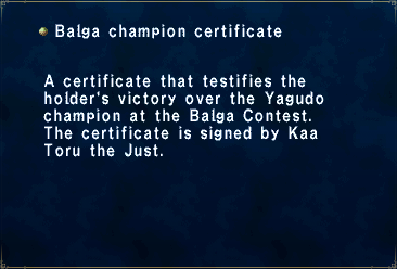 Balga Champion Certificate | FFXIclopedia | Fandom