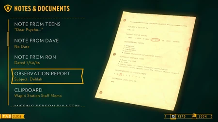 Observation Report - Subject: Delilah - Firewatch Wiki