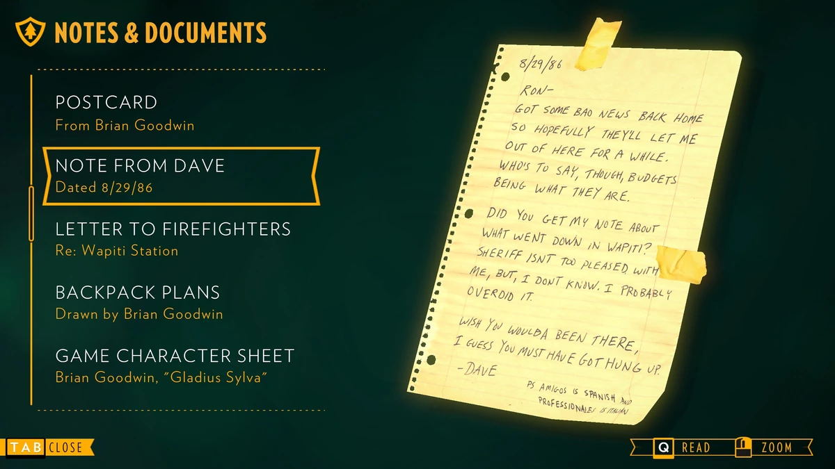 Note from Dave 8/29/86 - Firewatch Wiki