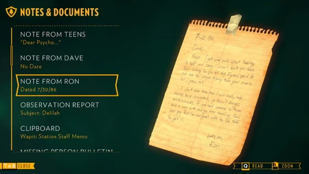 Note from Ron 7/30/86 - Firewatch Wiki