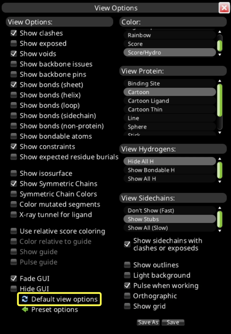 View options/Default view options | Foldit Wiki | Fandom