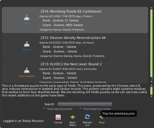 Puzzle Menu | Foldit Wiki | Fandom
