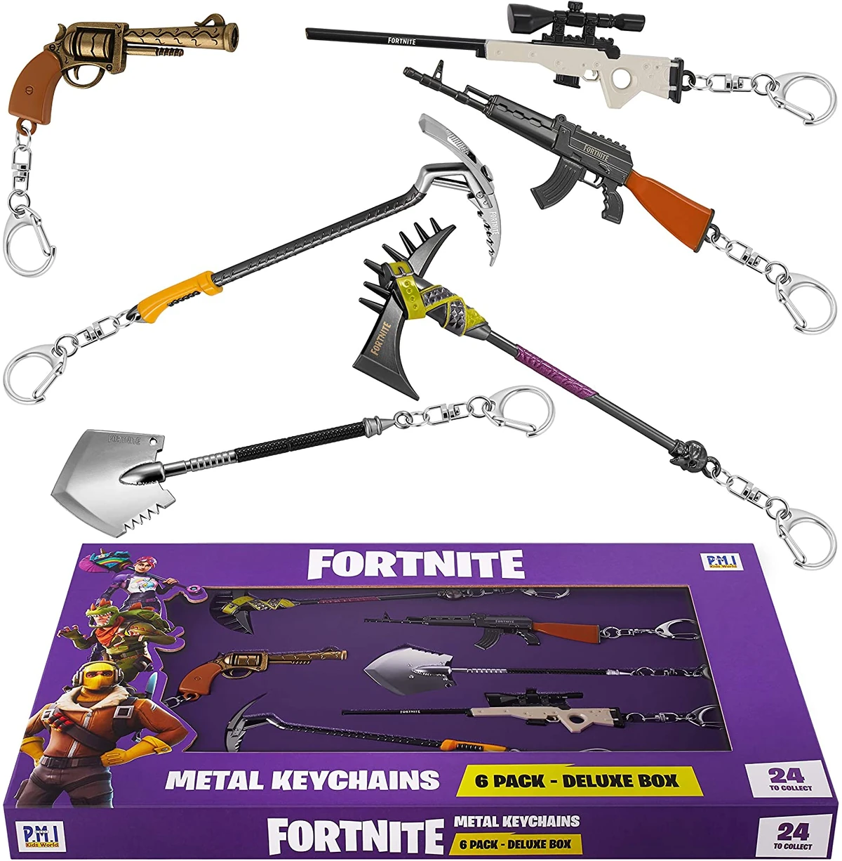 PMI Fortnite Metal Keychain, Battle Royale Collection, 3-6 Inch, 6-Pack ...