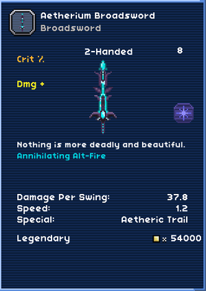 Aetherium Broadsword | FrackinUniverse Wiki | Fandom