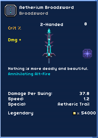 Aetherium Broadsword | FrackinUniverse Wiki | Fandom