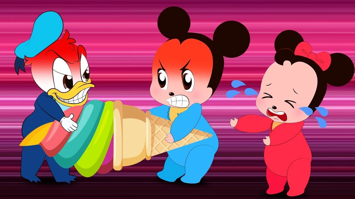 Mickey Mouse & Minnie Mouse Babies Fight Donald Duck by GIANT Ice Cream ...
