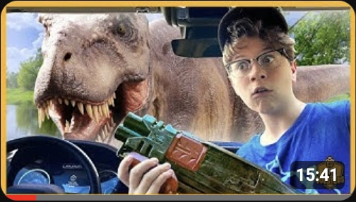 Giant Jurassic Park T-Rex & Raptor Dinosaurs Chase LB & Aaron the ...