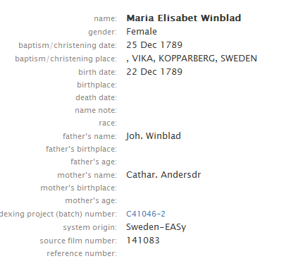 Maria Elisabeth Winblad (1789-?) | Familypedia | Fandom