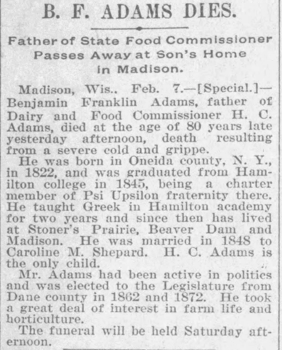 Benjamin Franklin Adams (1822-1902) | Familypedia | Fandom