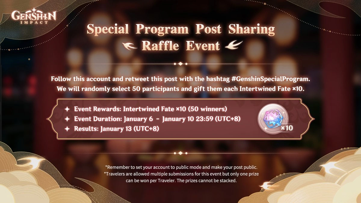 Special Program Post Sharing Raffle Event 2023-01-06 | Genshin Impact ...