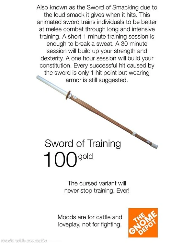 Sword of Training | GnomeDepot Wiki | Fandom