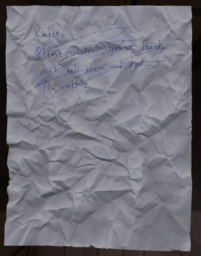 Crumpled Note about the Attic | Gone Home Wiki | Fandom
