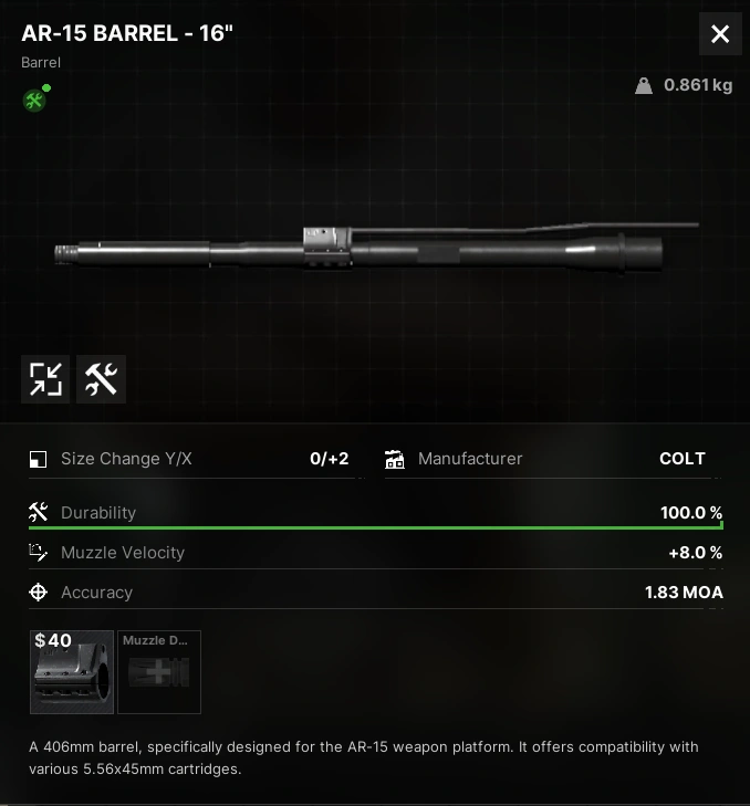 AR-15 Barrel - 16" | Gray Zone Warfare Wiki | Fandom