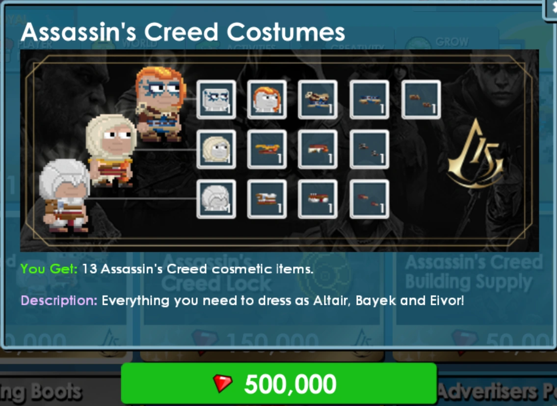 Assassin's Creed Costumes | Growtopia Wiki | Fandom