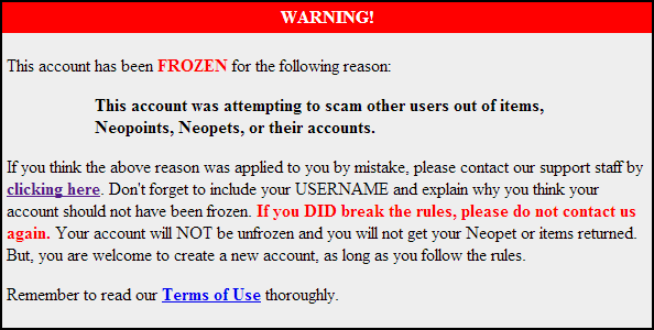Frozen account | Neopets Wiki | Fandom