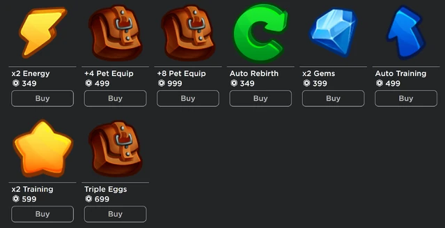 Gamepasses/Boosts | Gym Training Simulator Wiki | Fandom