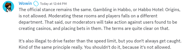 Gambling Ban | Habbohotelorigins Wiki | Fandom