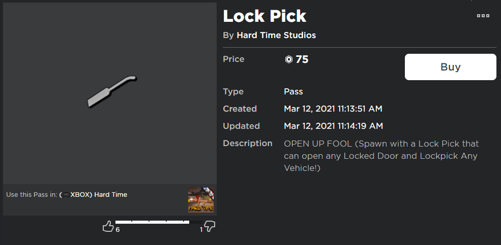 Lockpick Gamepass | Hard Time Roblox Wiki | Fandom
