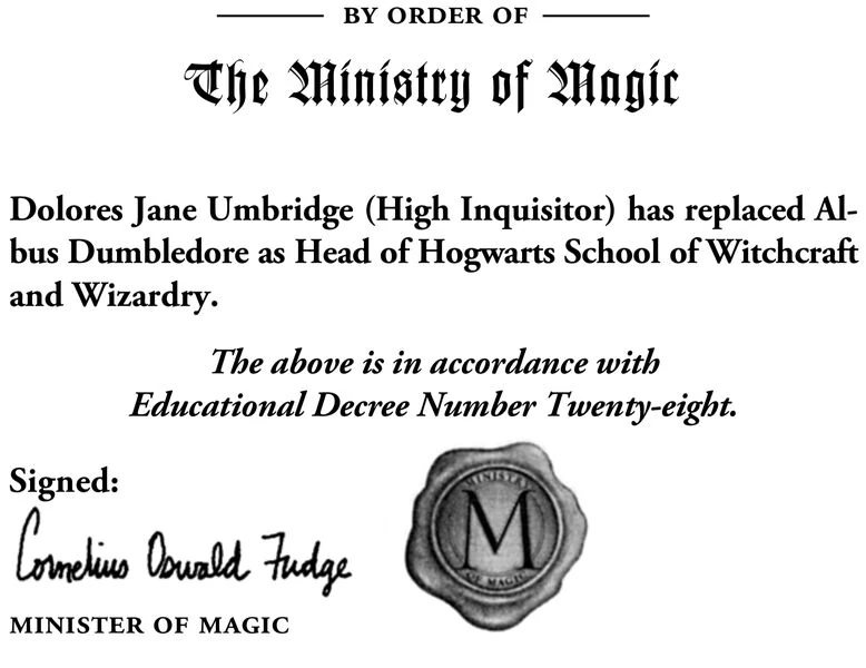 Educational Decree Number Twenty-Eight | Harry Potter through another ...