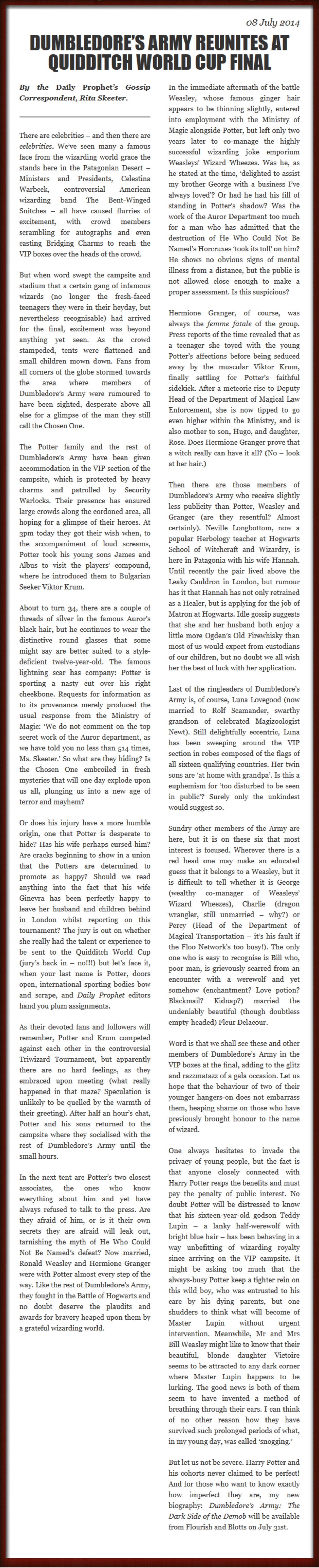 DUMBLEDORE'S ARMY REUNITES AT QUIDDITCH WORLD CUP FINAL | Harry Potter ...