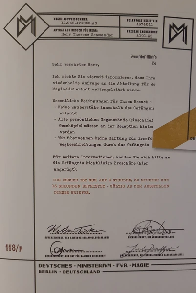 German Ministry of Magic's letter to Theseus Scamander | Harry Potter ...