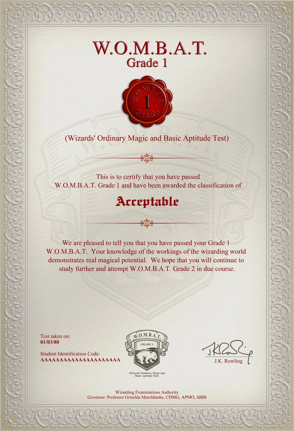 Acceptable | Harry Potter Wiki | Fandom