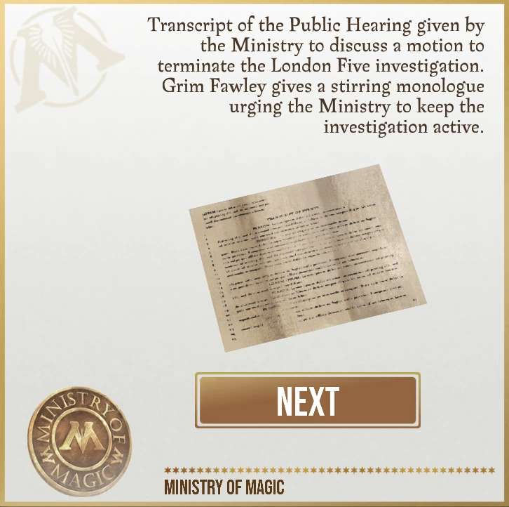 London Five Transcript | Harry Potter: Wizards Unite Wiki | Fandom
