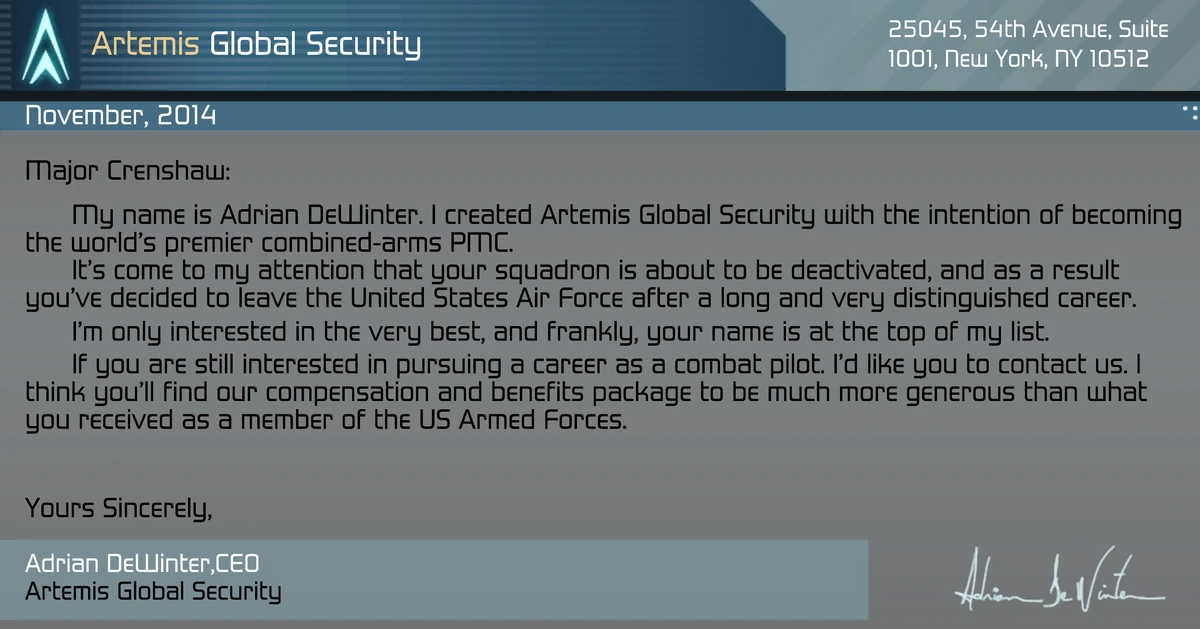 Artemis Global Security | H.A.W.X Wiki | Fandom