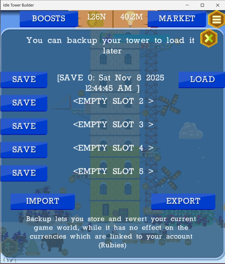 Backups | Idle Tower Builder Wiki | Fandom