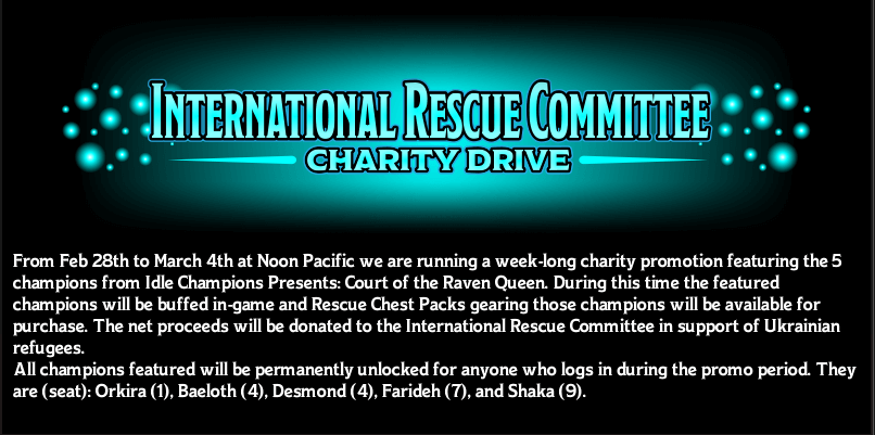 International Rescue Committee Charity Drive - Idle Champions of the ...