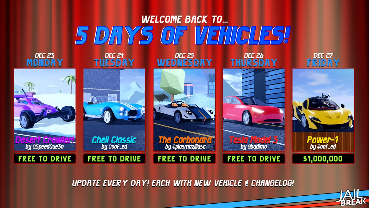 5 Days of Vehicles | Jailbreakcars Wiki | Fandom