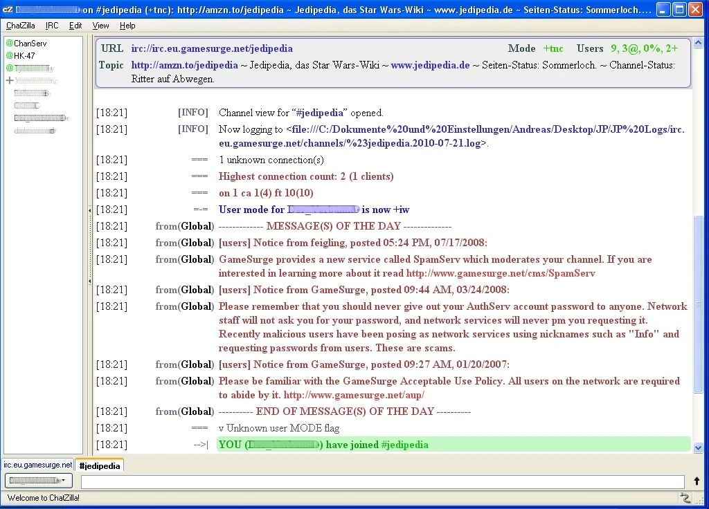 Jedipedia:IRC-Channel/Chatzilla | Jedipedia | Fandom