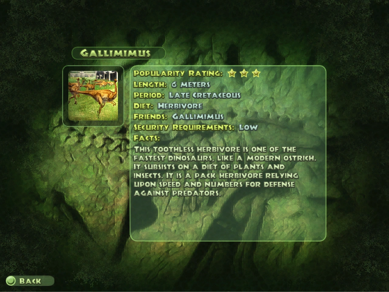 Jurassic Park Operation Genesis Gallimimus