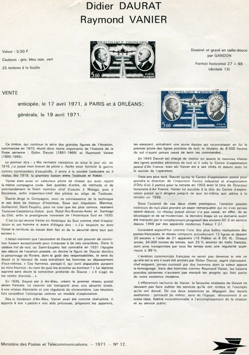 France 1971 Didier Daurat and Raymond Vanier Aviation Pioneers | JPP ...