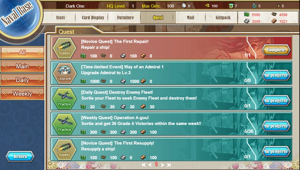 Tutorial: Quest | KanColle Game Enlish guide Wikia | Fandom