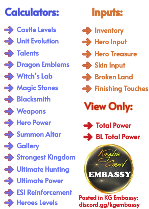 KG Embassy Calculator | Kingdom Guard Embassy Wiki | Fandom