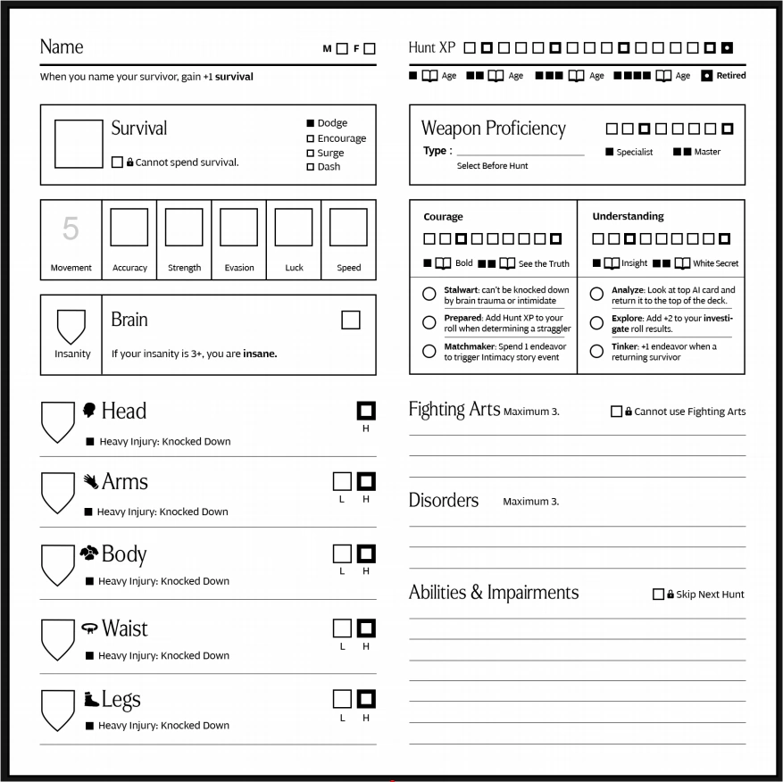 Survivor Record Sheet | Kingdom Death Wiki | Fandom