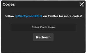 Codes | War Tycoon Roblox | Fandom