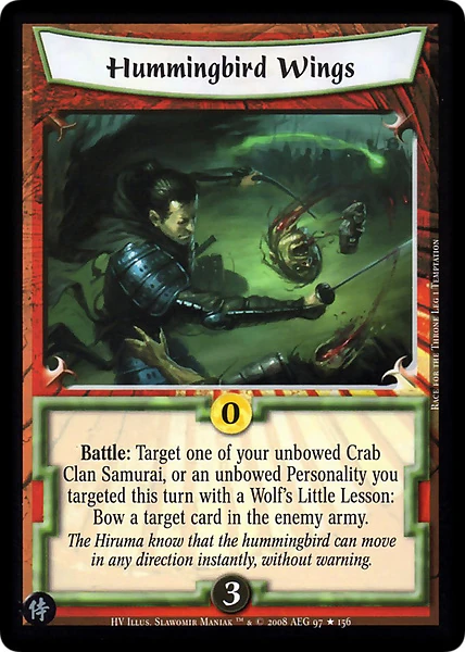 Hummingbird Wings/card | L5r: Legend of the Five Rings Wiki | Fandom